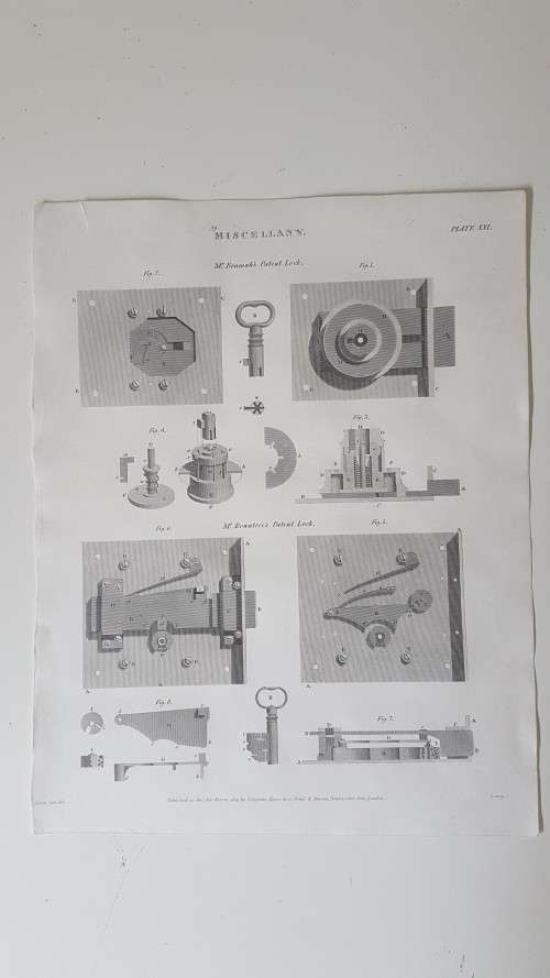 Limited Editioned Prints - ORIGINAL 1814 engraving of patent locks and ...