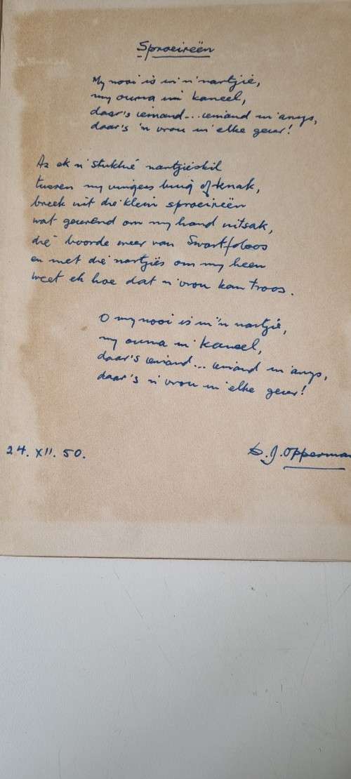 Autographed - D.J. Opperman.Engel Uit Die Klip. INSKRYWING MET HELE ...