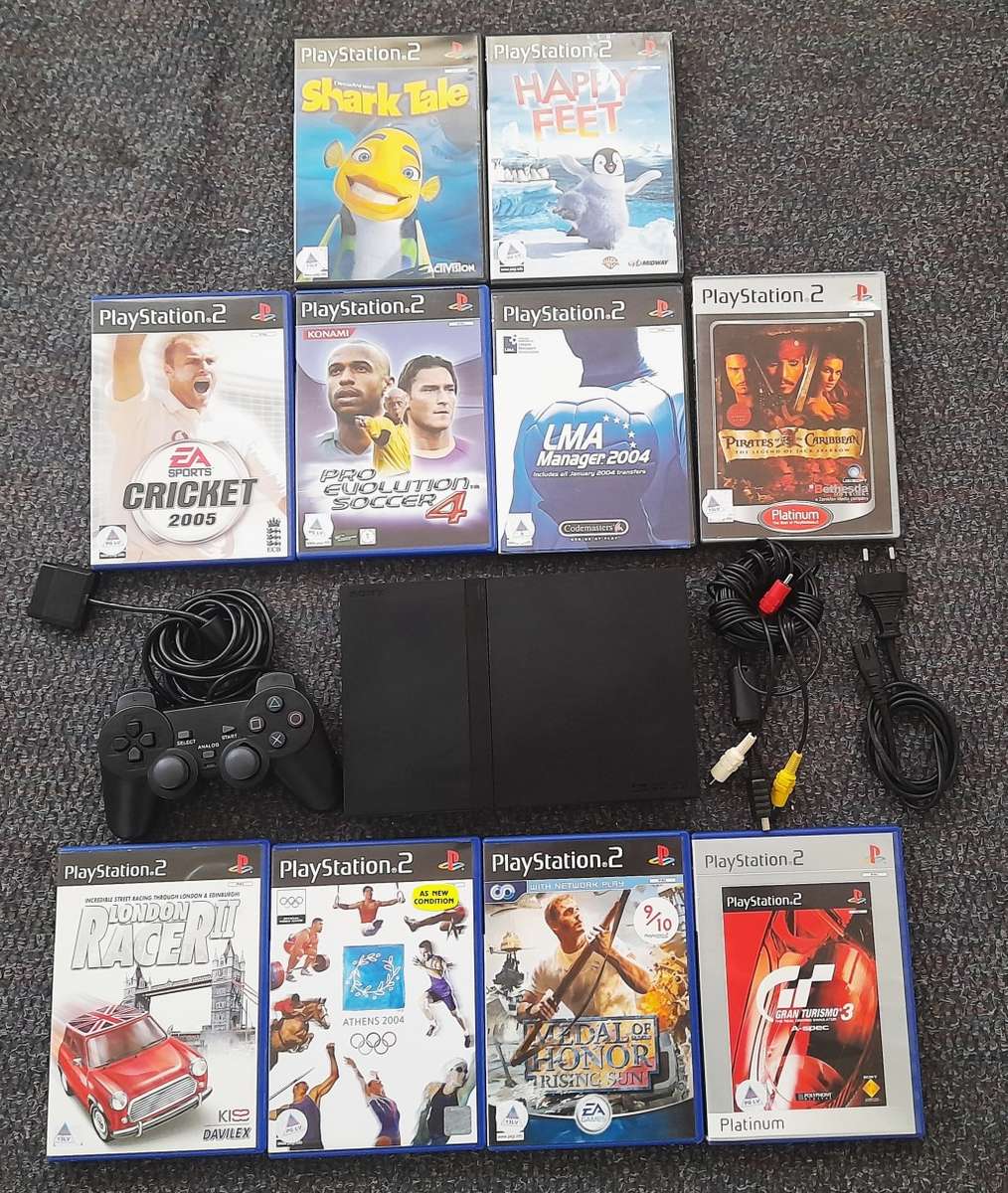 PlayStation - PS2 CONSOLE BLACK SLIM + ORIGINAL CONTROLLER + CABLES ...
