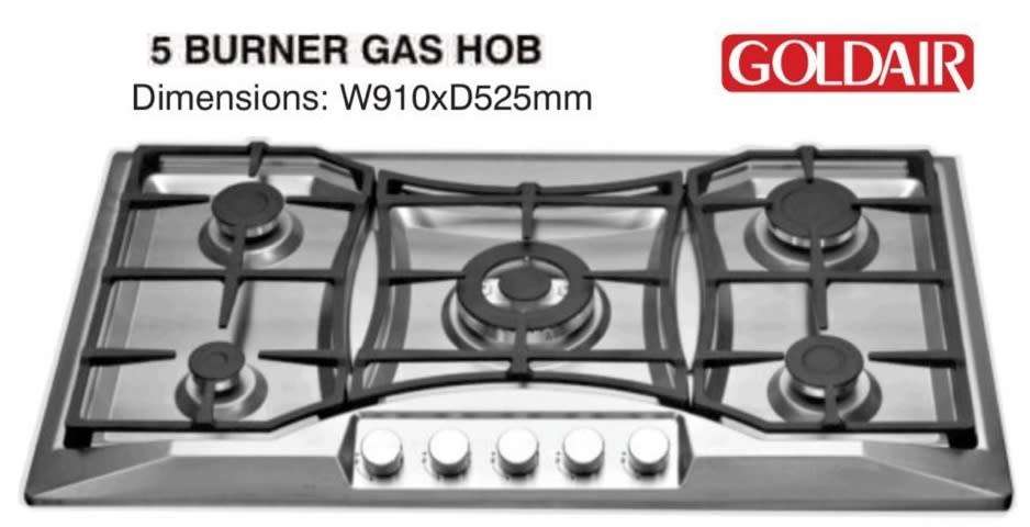 Hobs - Goldair 5 Burner Gas Hob - Cast Iron Pan Support - Battery ...