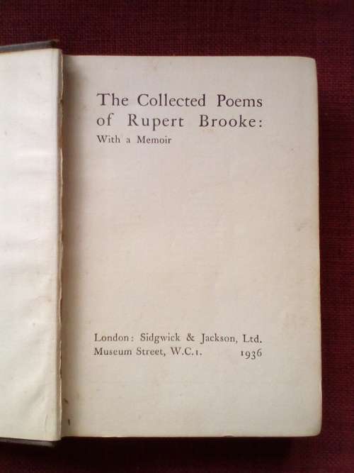 Antiquarian Books - The Collected Poems of Rupert Brooke with a Memoir. 22nd impression 1936. H ...