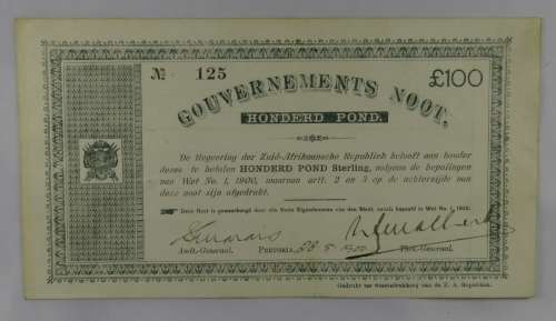 ZAR Bank Notes - 100 Pounds ZAR Goverments Noot Boer War Emergency ...