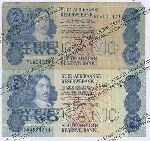 Other South African Bank Notes - Lot of 8 old SA R2 notes - as per scan ...