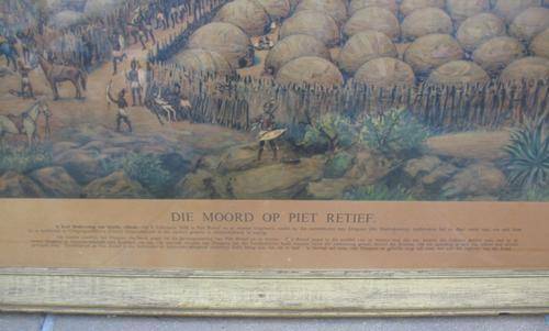 Africana - Large old framed print of Piet Retief being killed at Zulu ...