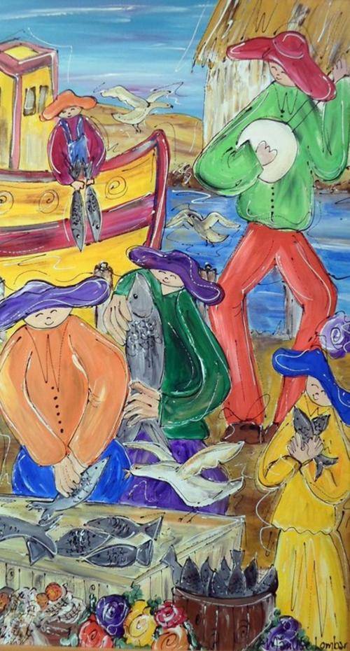 Paintings - Maralize Lombard - Fish market scene - Magnificent! A ...