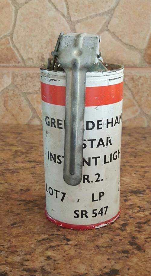 Armour - Red smoke grenade - totally inert - canister, handle and pin ...