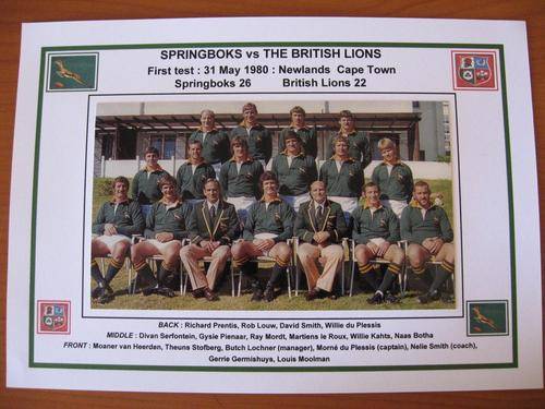 Rugby - Gloss photo of the Springbok rugby team - first test 1980 ...