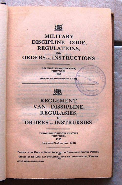 Books - MILITARY DISCIPLINE CODE by Dept of Defence (South African: Eng ...