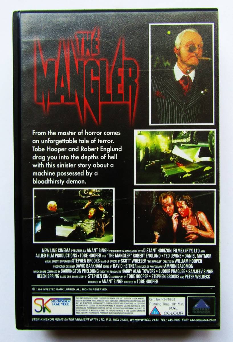 Movies - The Mangler - Robert Englund - Horror Movie VHS Tape (1994 ...
