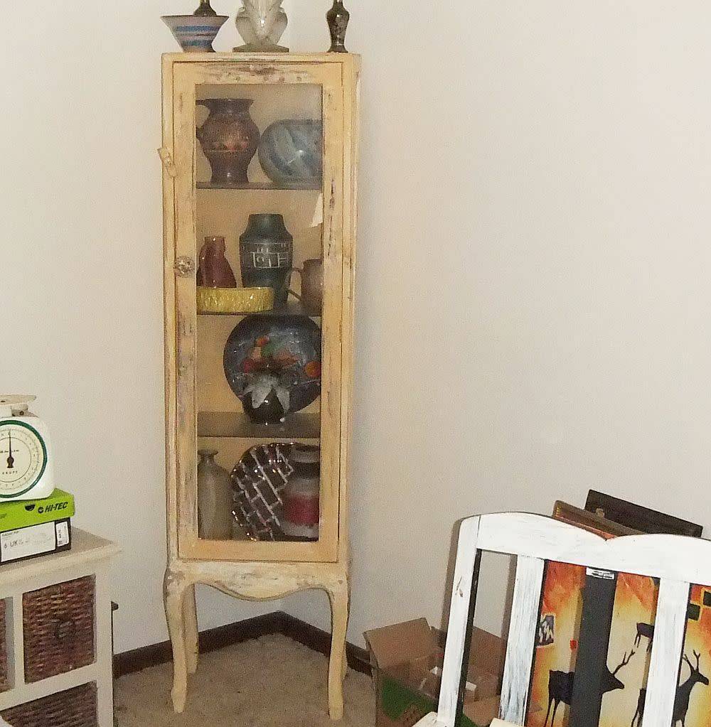 Cabinets - A PEACH / CREAM COLOURED HANDMADE WOODEN DISPLAY CABINET ...