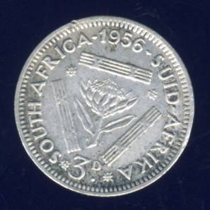 Threepence - 1956 Tickey coin, 3d , South Africa, Silver, Elizabeth II ...