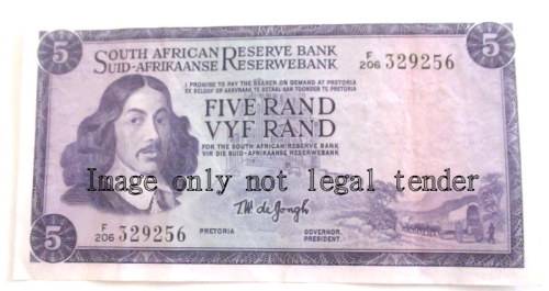 TW de Jongh - A SOUTH AFRICAN R5 BANKNOTE was listed for R45.00 on 15 ...