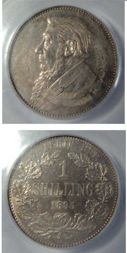 One Shilling - Paul Kruger ZAR: Shilling of 1895, PCGS AU 53, RARE COIN ...