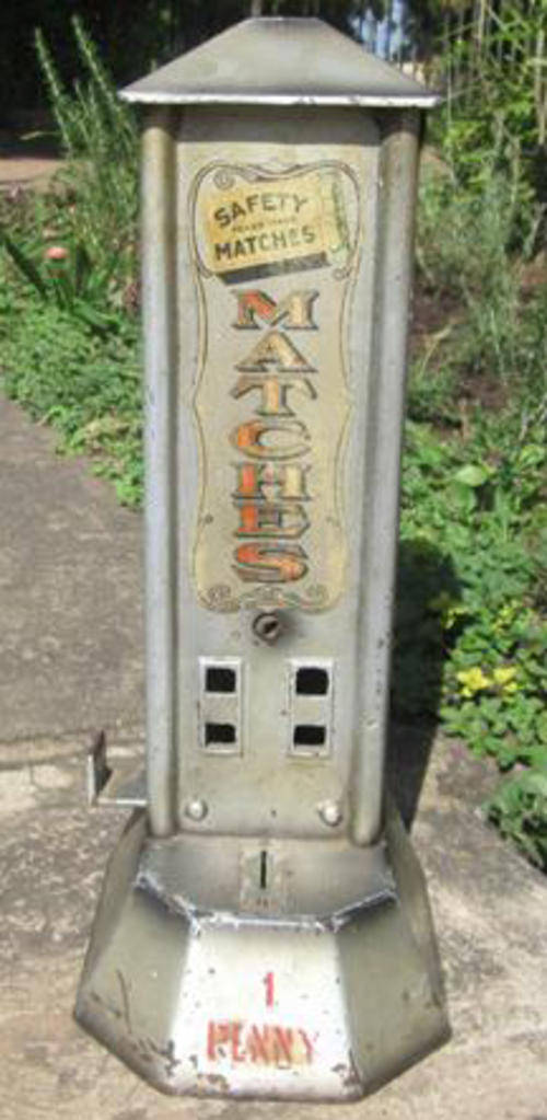 Smoking Accessories - ANTIQUE, COUNTER TOP, COIN OPERATED, METAL SAFETY ...