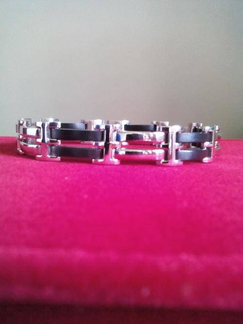 Bangles & Bracelets - STAINLESS STEEL GENTS BRACELET WITH BLACK RESIN ...