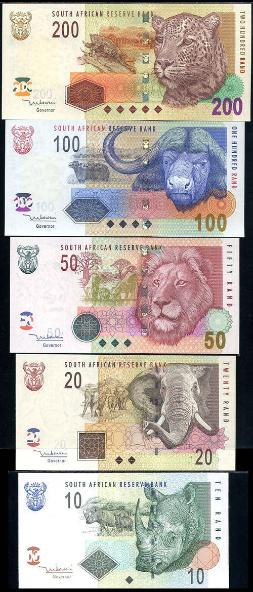 Africa - Set 5 Crisp Uncirculated South African Notes R10 R20 R50 R100 ...