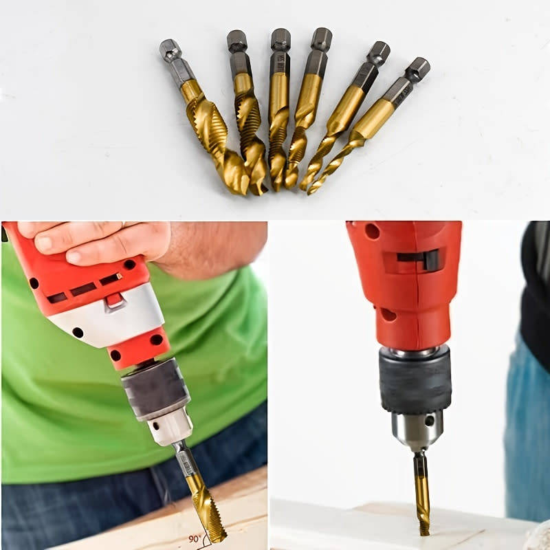 Drills - Set of 6, M3-M10 Titanium Coated HSS Composite Tap Drill 1/4 ...