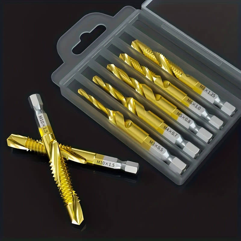 Drills - Set of 6, M3-M10 Titanium Coated HSS Composite Tap Drill 1/4 ...