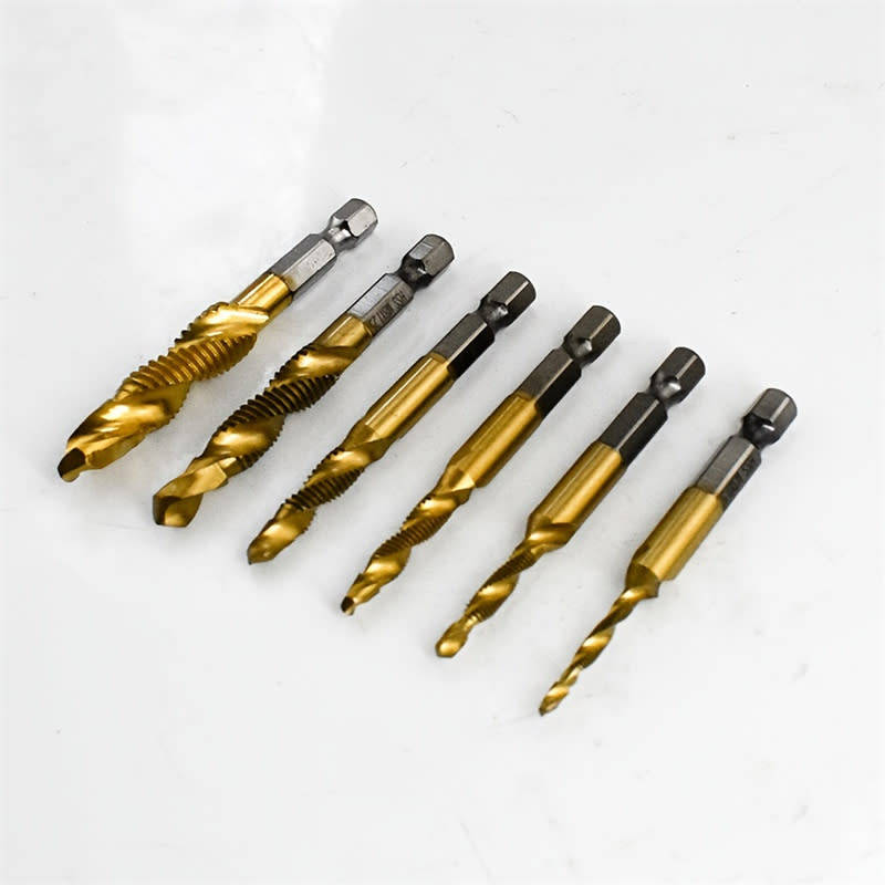Drills - Set of 6, M3-M10 Titanium Coated HSS Composite Tap Drill 1/4 ...