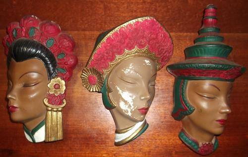 English Porcelain - Very rare 1958 English Bossons 3 x Oriental Lady ...