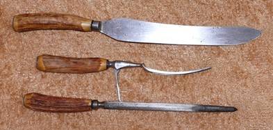 Cutlery - Vintage Bone Handle Carving Knife, Fork And Sharpener Set was ...