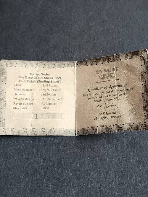 Two and a Half Cent - The Great White Shark 1999 2 1/2c Tickey ...