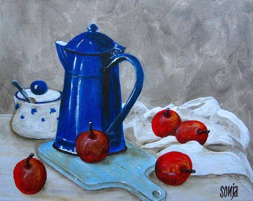 Acrylics - ***Akrielverf - Stil lewe met appels - Sonja Peacock*** was ...