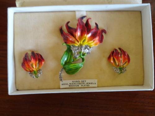 Vintage & Antique Jewellery - RHODESIAN FLAME LILY BROOCH & EARRING SET ...