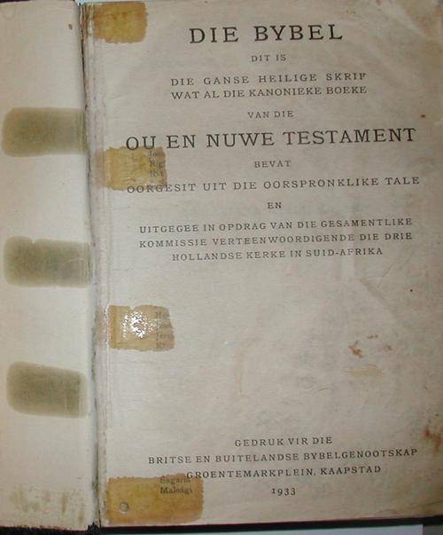 Africana Books - Die Bybel 1933. Eerste Afrikaanse Bybel. was sold for ...