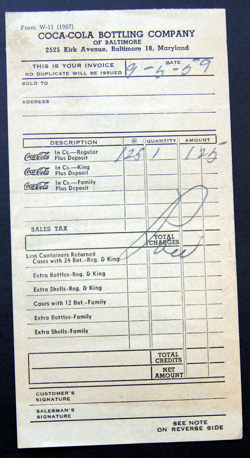 Advertising - A VINTAGE AUTHENTIC COCA COLA COKE INVOICE FROM 1958 was ...