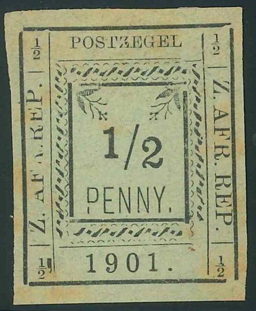 Transvaal - Pietersburg 1901 Imperforate 1/2d black/green stamp with ...