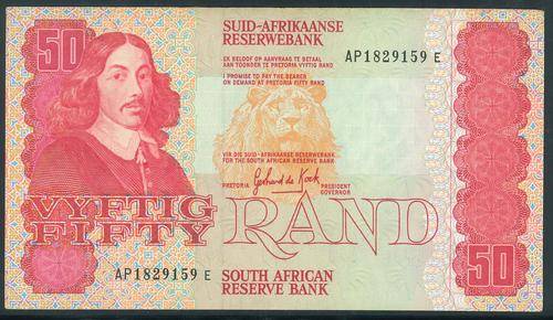 TW de Jongh - South Africa "Gerhard De Kok" R50 Bank Note was sold for ...