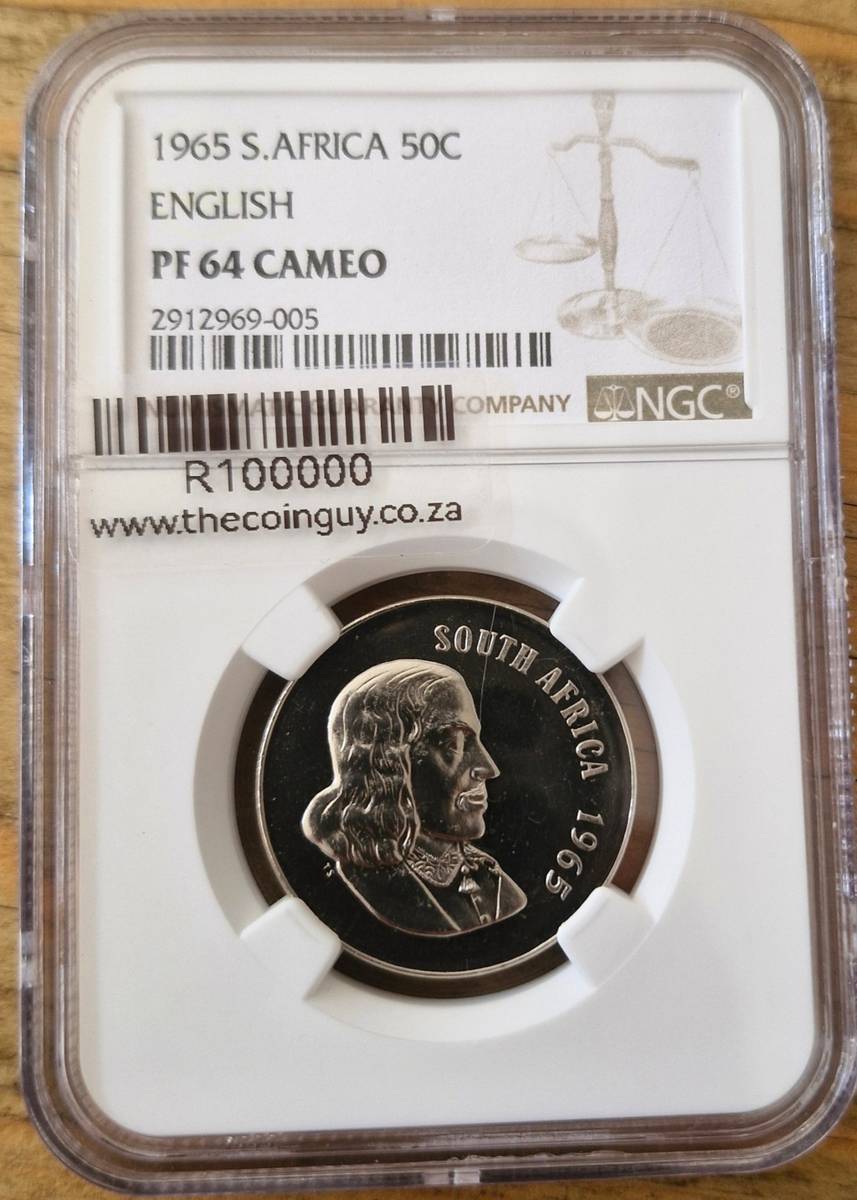 Fifty Cent - 1965 South Africa 50c English NGC graded PF64 Cameo ...
