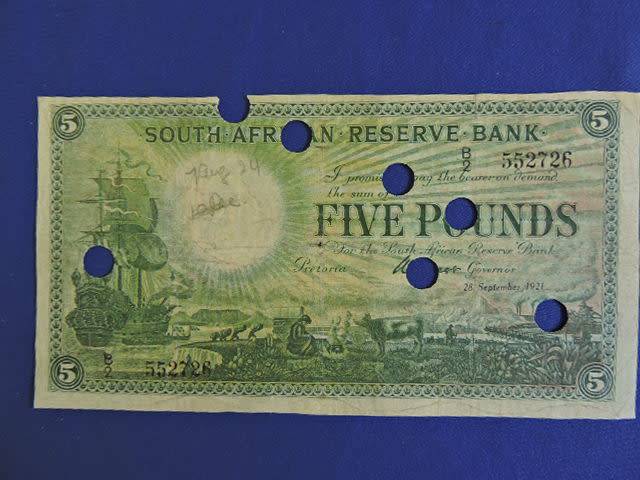 WH Clegg - South African Reserve Bank 5 Pound note WH Clegg 1921 First ...