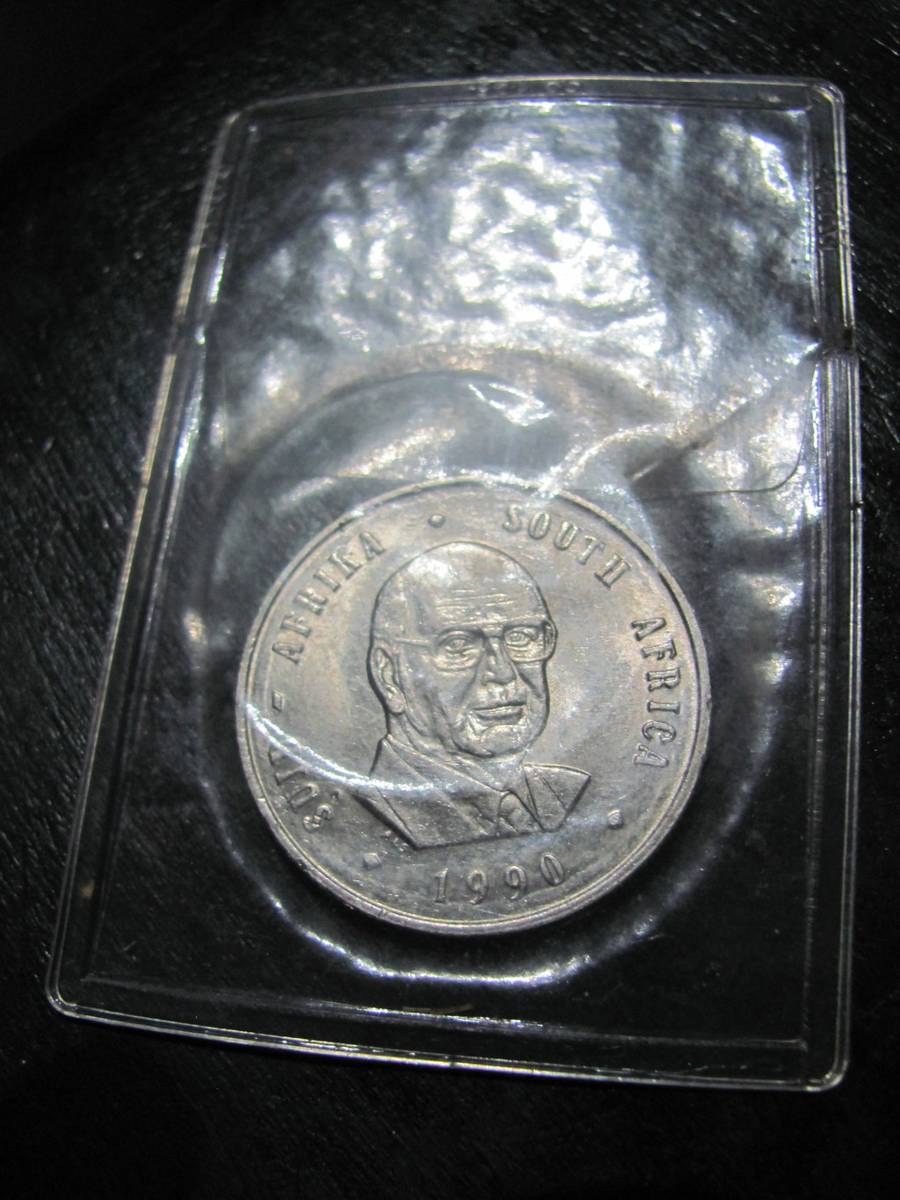 One Rand - South Africa 1 rand, 1990 coin. End of Pieter Willem Botha`s ...