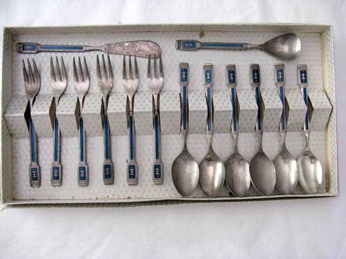 Cutlery - SILVER PLATED : SS MARTIAN : 14 PIECES : WITH BLUE ENAMEL ...