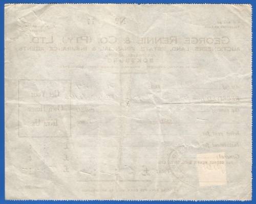 Union of South Africa - Document-Receipt-1957-George Rennie & Co. (Pty ...