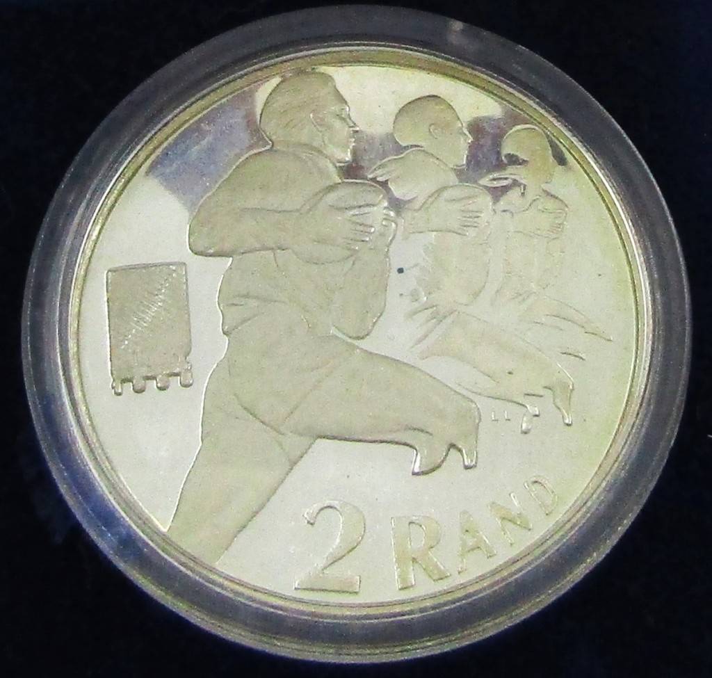 Two Rand - 1995 1 Ounce Sterling Silver Proof `RUGBY` R2 in original ...