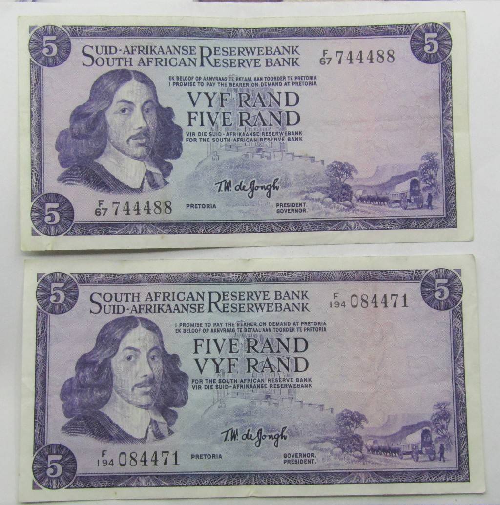 TW de Jongh - T.W De Jongh 2x R5 notes with both ENG/AFR and AFR/ENG ...