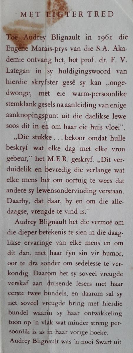 Afrikaans Fiction - Met Ligter Tred by Audrey Blignault for sale in ...