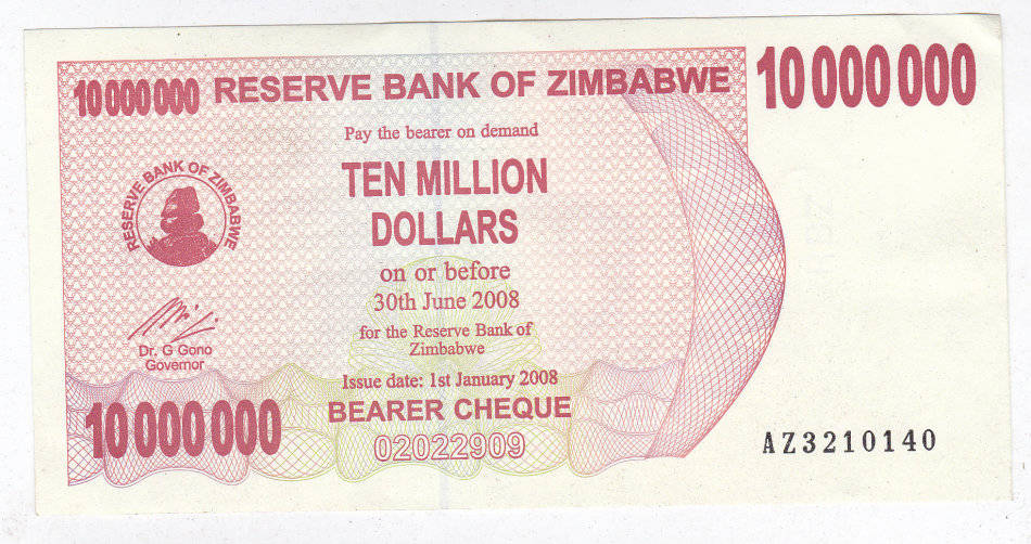 Africa - ZIMBABWE 10 MILLION DOLLARS BEARER CHEQUE 2008 HIGH GRADE was ...