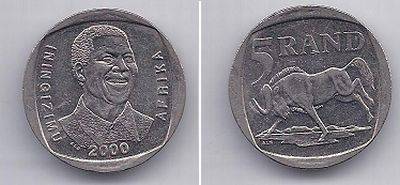 2000 R5 - Mandela R5 coin with buffalo on front and Madibas face on the ...