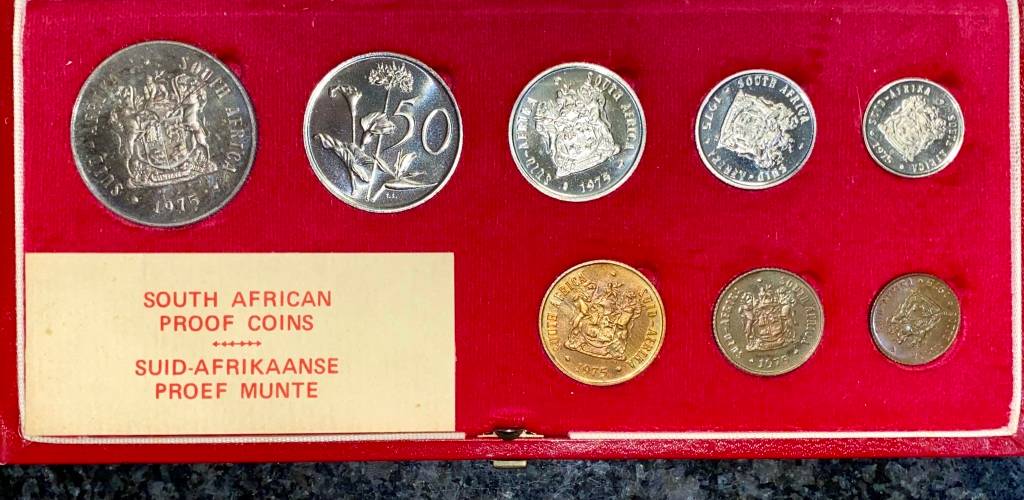 Proof Sets - SOUTH AFRICA PROOF SET SILVER R1 TO 1/2 CENT -- 1975 -- IN ...