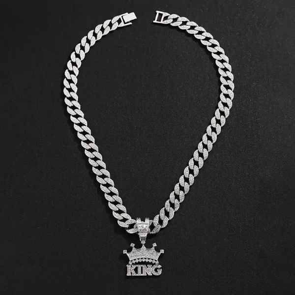 Necklaces - Mens Stunning Iced Out Stainless Steel KINGS CROWN Cuban ...