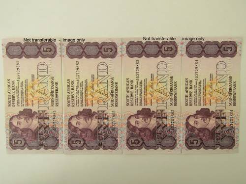 CL Stals - Lot of 4 South African R5 bank notes, CL Stals with ...