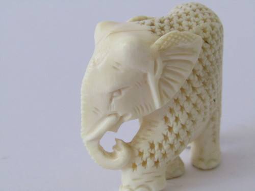 Bone - Vintage hand carved small Ivory Elephant figurine, 3.5cm x 4cm ...