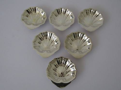 Silver - Vintage set of 6 Emess Viking plate, EP Brass, Shell shaped ...