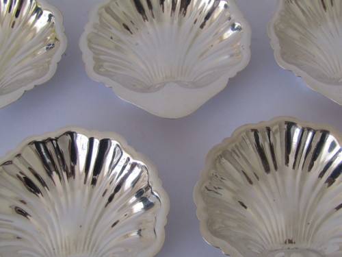 Silver - Vintage set of 6 Emess Viking plate, EP Brass, Shell shaped ...