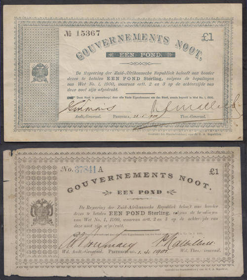 ZAR Bank Notes - Pietersburg and Pretoria EEN POND Goewerments Notes ...