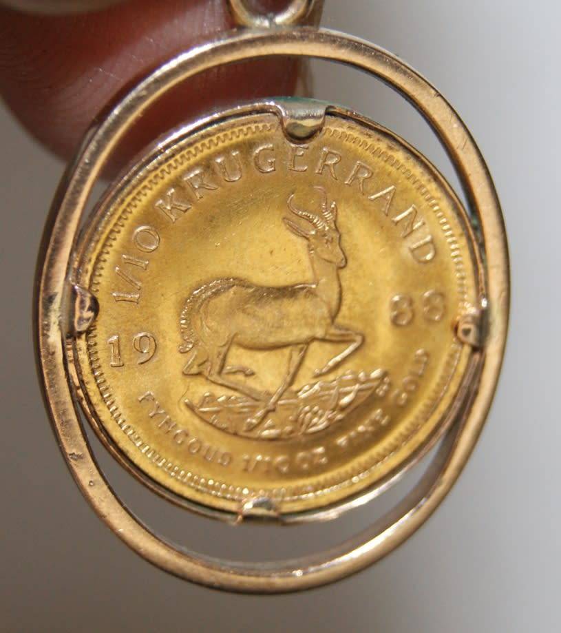 Gold & Bullion Coins - ~~~1/10 oz Krugerrand in 9ct Gold Pendant ...